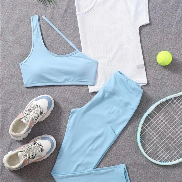 Other | Baby Blue Workout Set With Mesh Crop Top | Poshmark